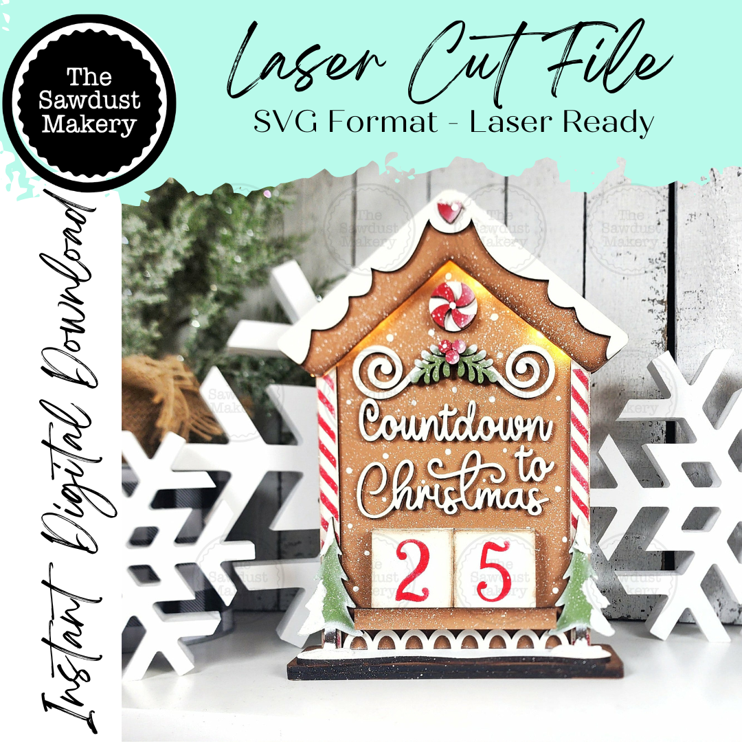 Gingerbread House Countdown to Christmas Shelf Sitter SVG File | Laser ...