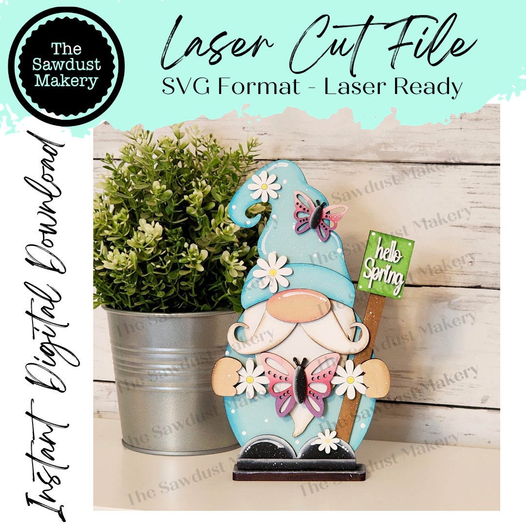 Spring Butterfly Gnome SVG File | Laser Cut File | Glowforge | Standin ...