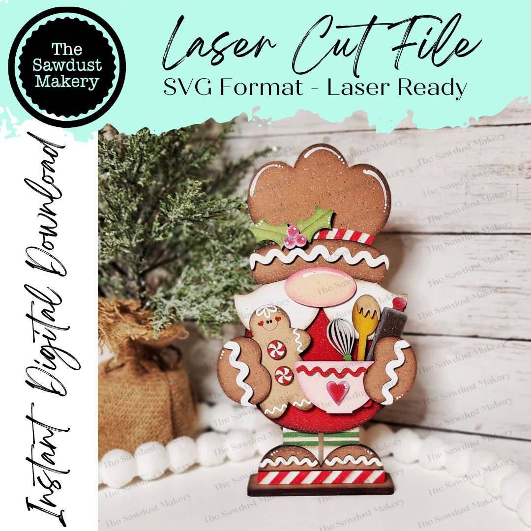 Large Gingerbread Baker Gnome SVG File | Laser Cut File | Standing Gin ...