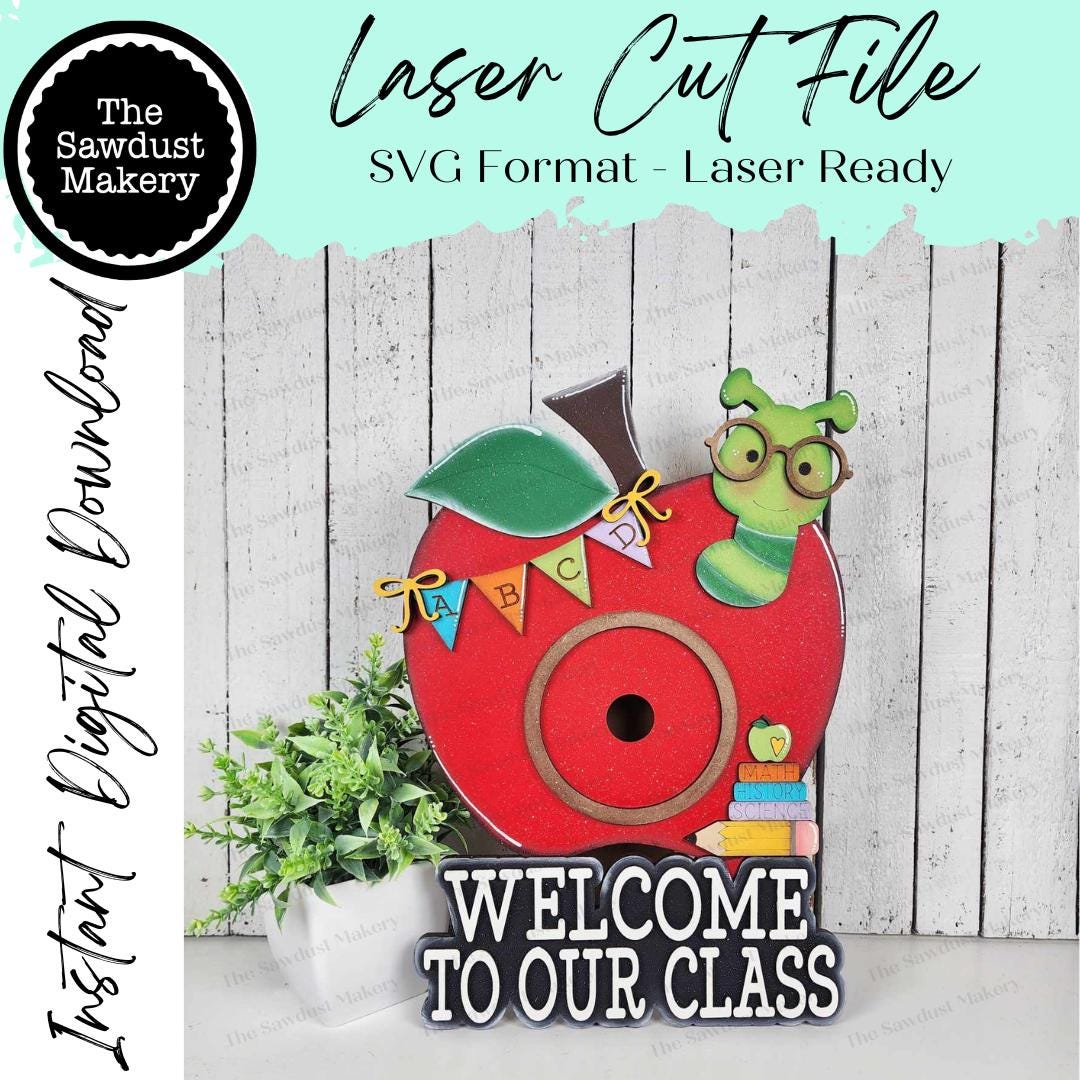 Interchangeable Welcome to our Classroom Apple Sign Frame SVG | Laser ...
