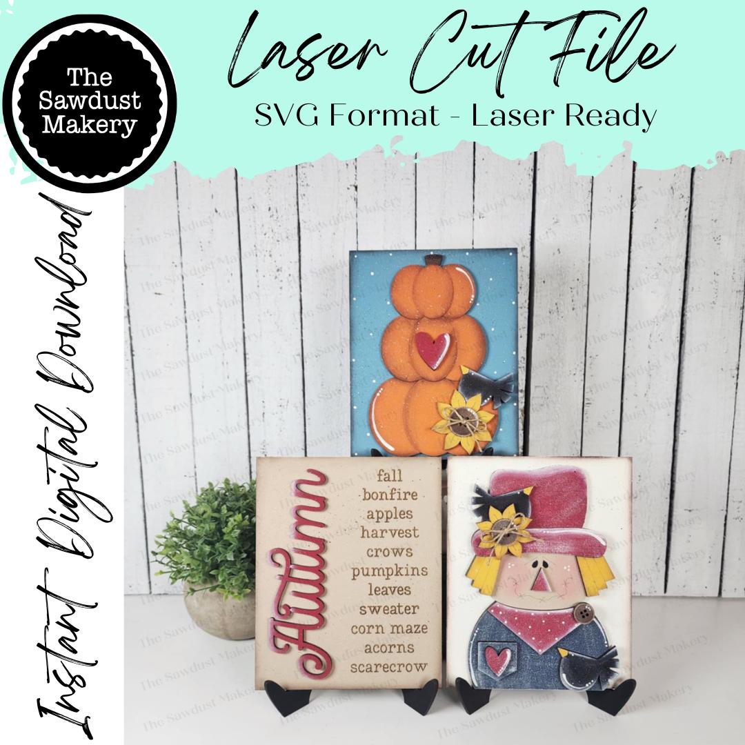 Autumn Fall Scarecrow Trio Sign Bundle Laser Cut File | Interchangeabl ...