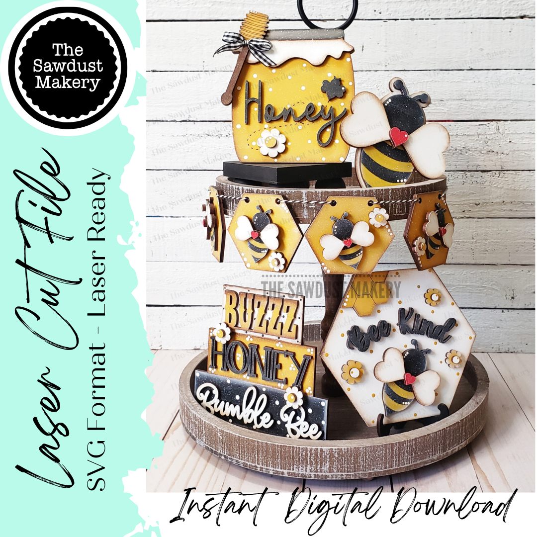 Honey Bee SVG File | Bee Tiered Tray SVG | Laser Cut File | Glowforge ...