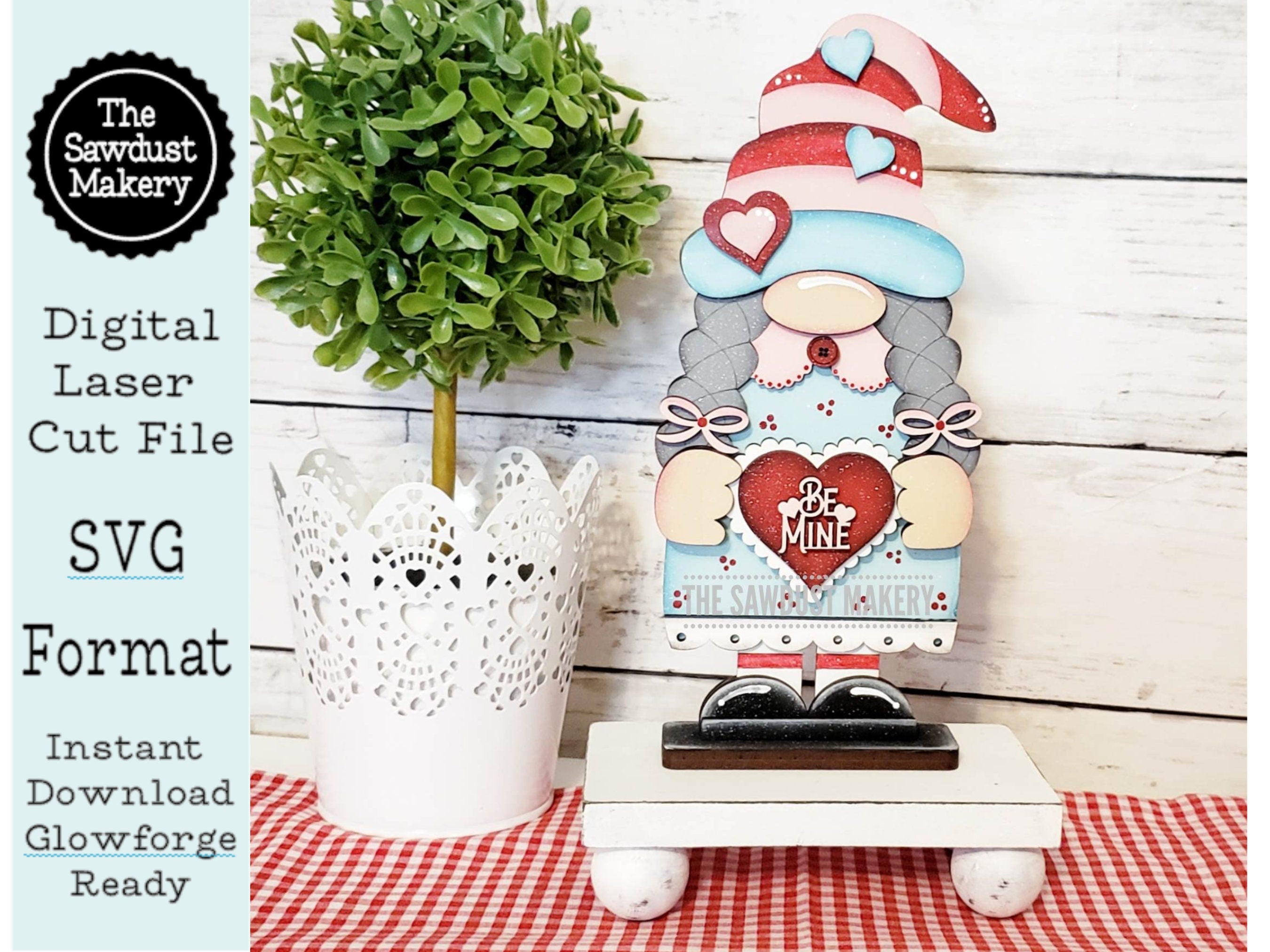 Standing Valentine Girl Gnome SVG File | Hearts | Laser Cut File | Val ...