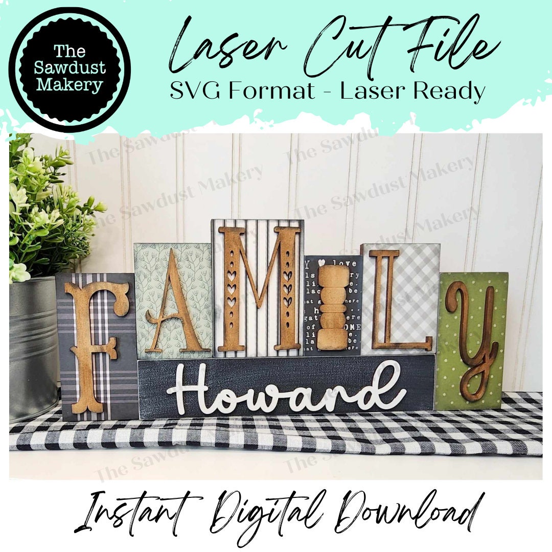 Family Word Block SVG | Home Decor Word Block SVG | SVG File | Laser C ...
