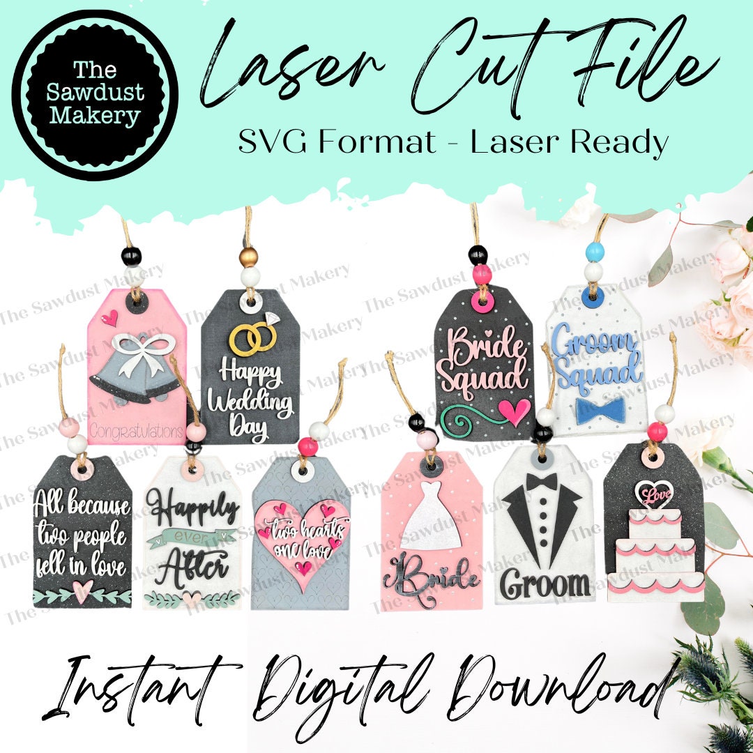 SVG Bundle - Wedding Bride & Groom Tag Gift Card Holder Laser Cut SVG ...