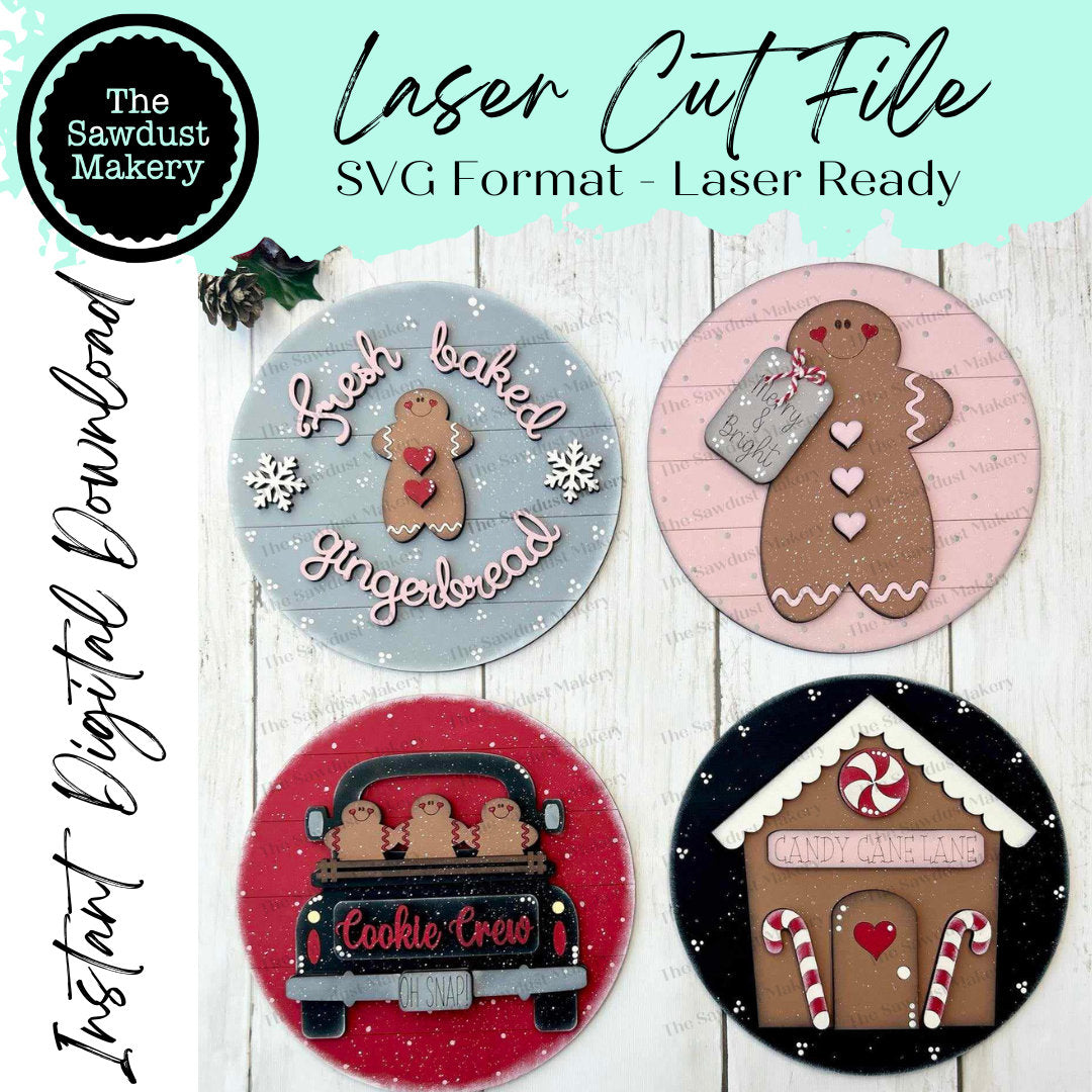 6" Round Gingerbread Sign Set SVG File | Laser Cut File | Interchangea ...