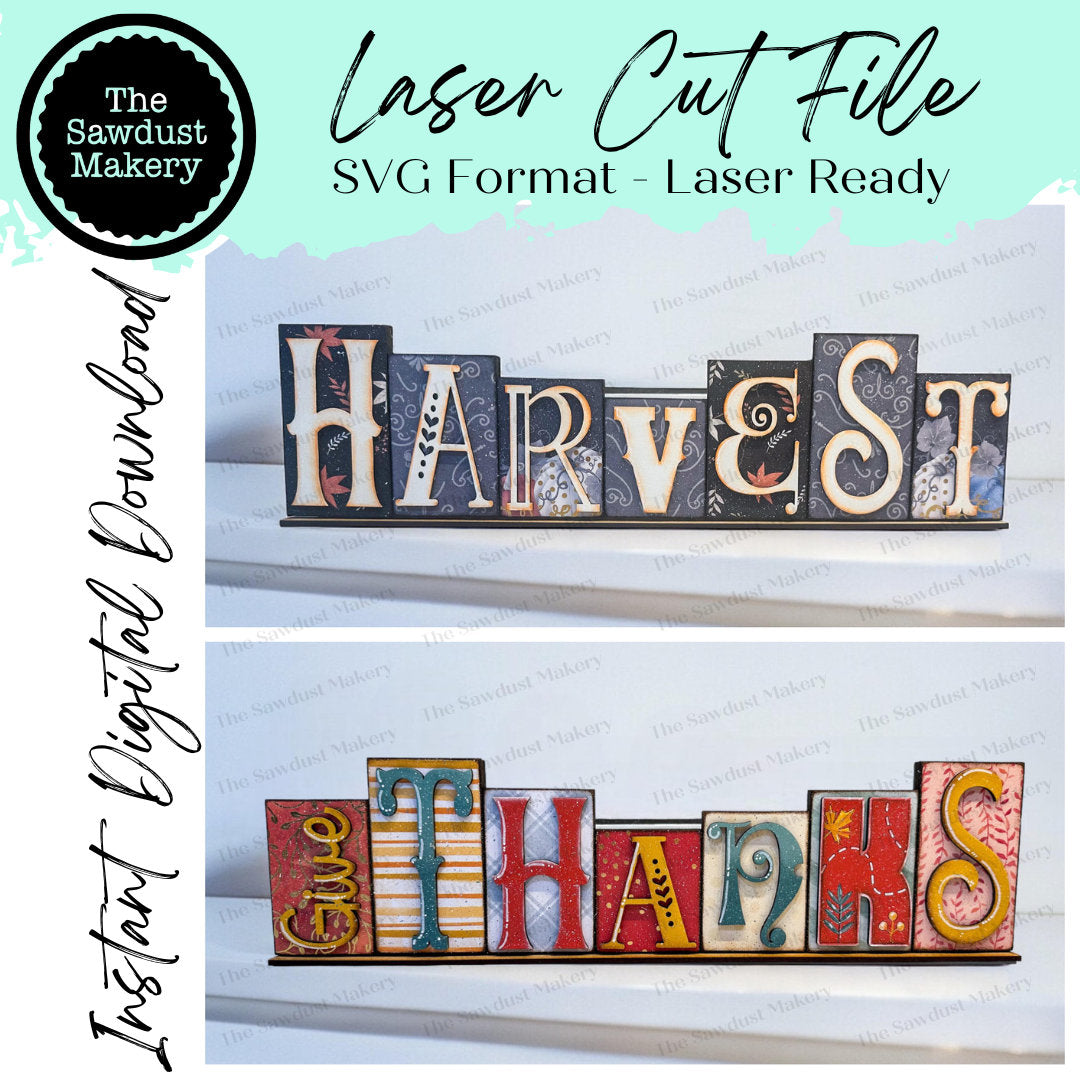 Give Thanks & Harvest Word Blocks SVG | Fall Word Block SVG | SVG File ...