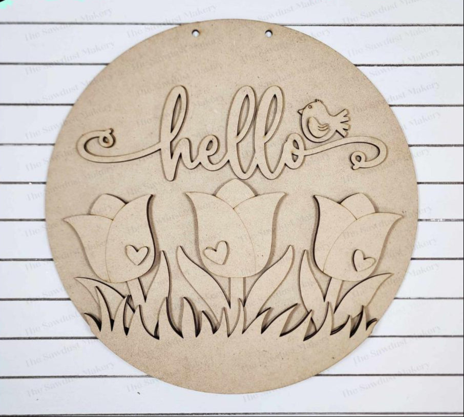 Hello Tulip Door hanger SVG Laser File | Spring Laser Cut Files | Lase ...