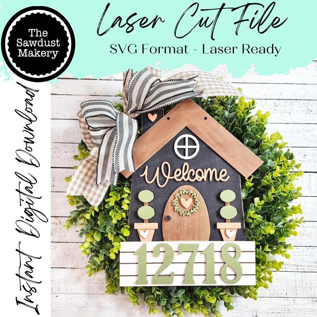 Welcome Home Address Number Sign SVG File | Home SVG | Home Address La ...