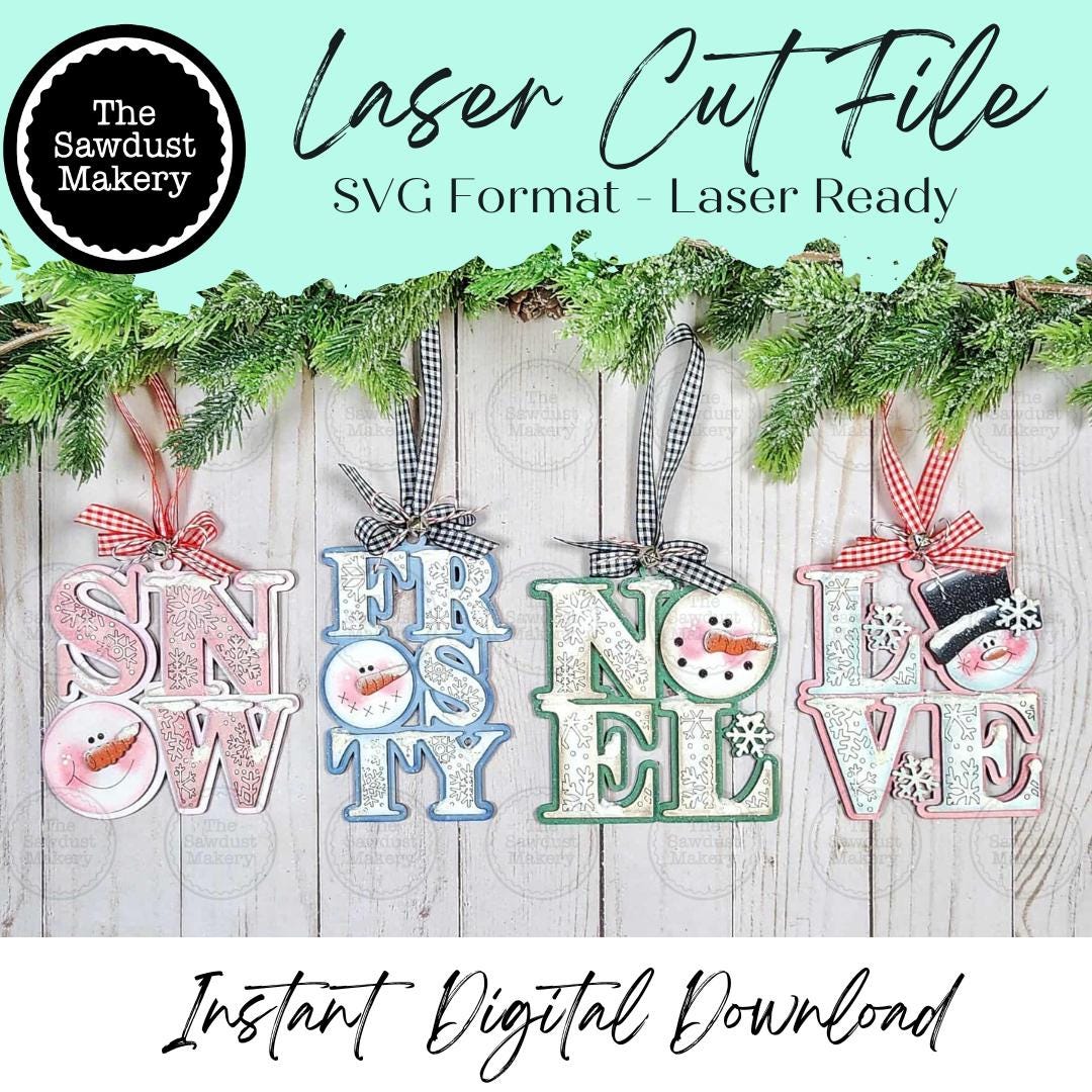 Snowman Word Ornament Bundle Christmas Ornament SVG File | Laser Cut F ...