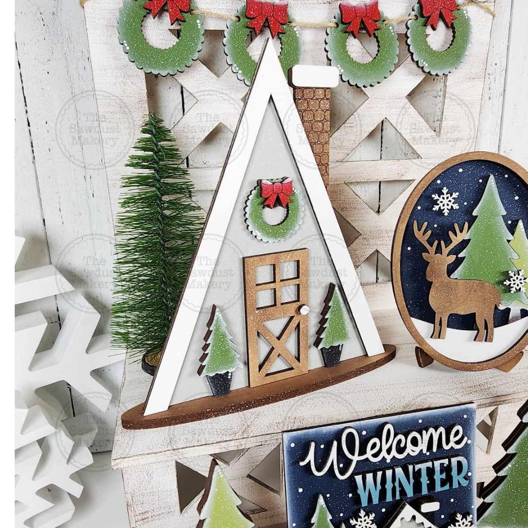 Winter Cabin Decor Set Tiered Tray Display SVG File | Laser Cut File ...